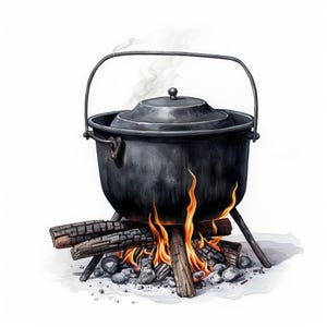 Cauldron Over Fire, Printable Watercolor Clipart, 10 High Quality ...