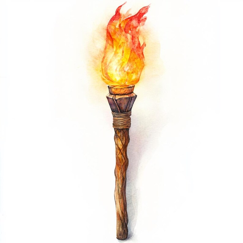 Watercolor Torch Clipart Bundle: Flame Light Graphics, 10 Watercolor ...