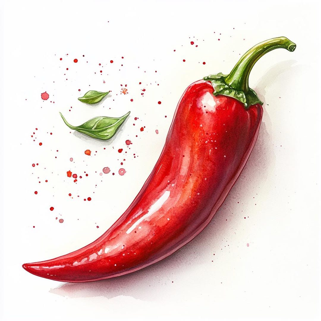 Chili Pepper, Printable Watercolor Clipart, 10 High Quality Watercolor ...