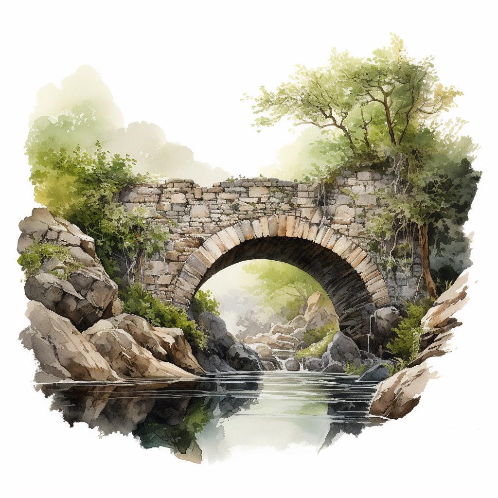 Old Stone Bridge, Printable Watercolor Clipart, 10 High Quality ...