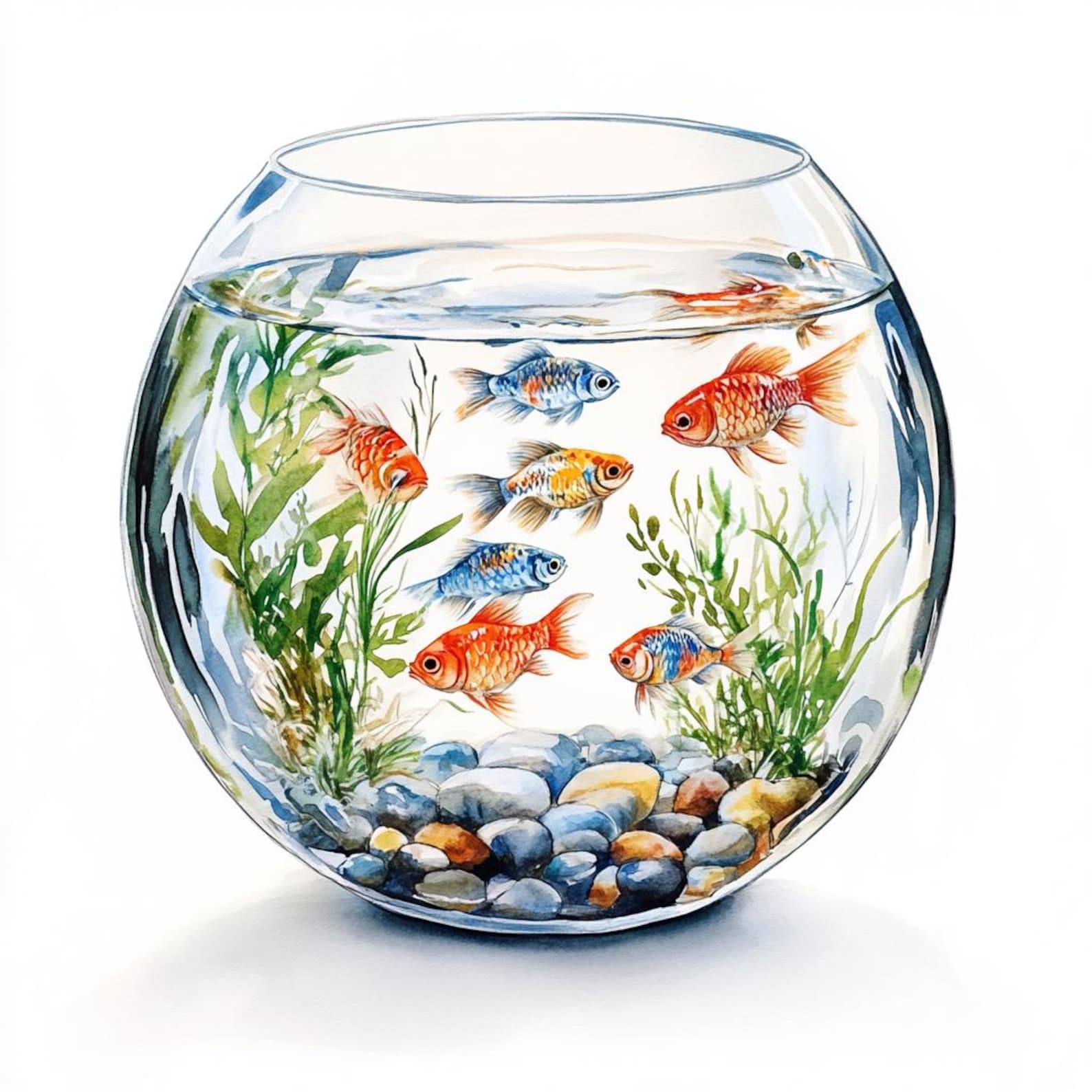 Round Fishbowl Aquarium, Home Fish Tank, Printable Watercolor Clipart ...