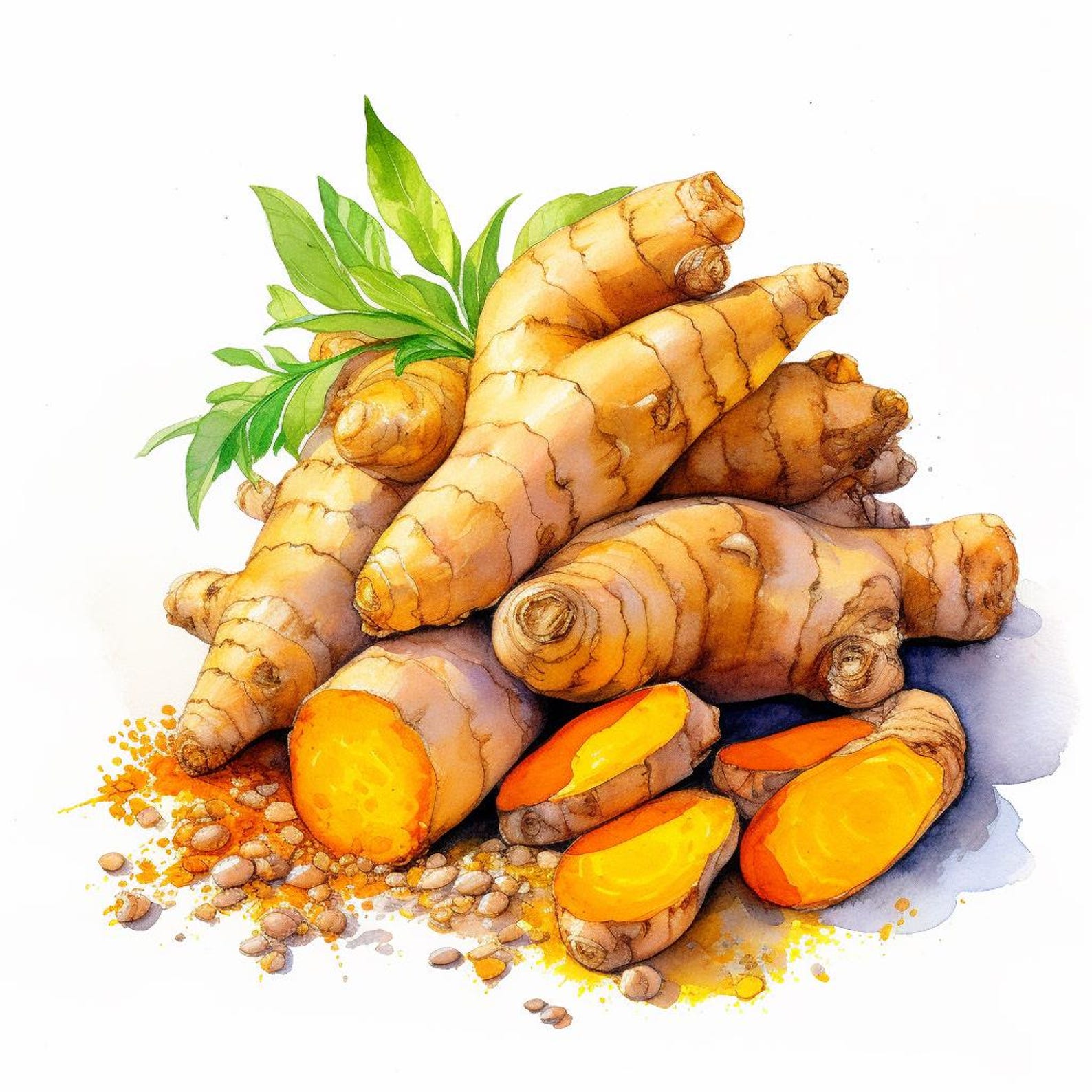Turmeric Root, Printable Watercolor Clipart, 10 High Quality Watercolor ...