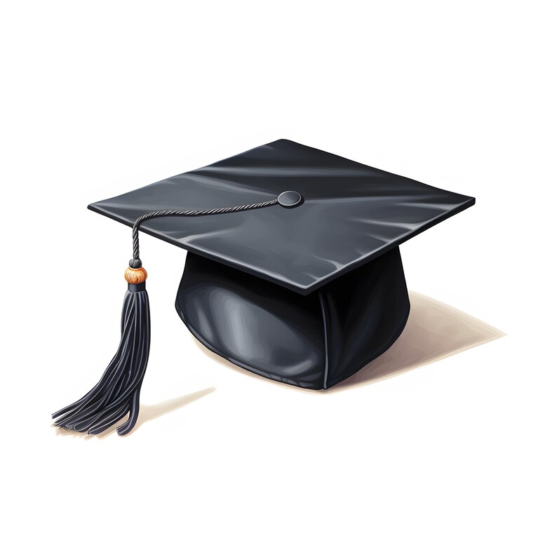 Black Graduation Cap, Student Mortarboard, Printable Watercolor Clipart ...