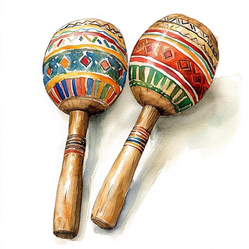 Traditional Maracas, Printable Watercolor Clipart, 10 High Quality ...