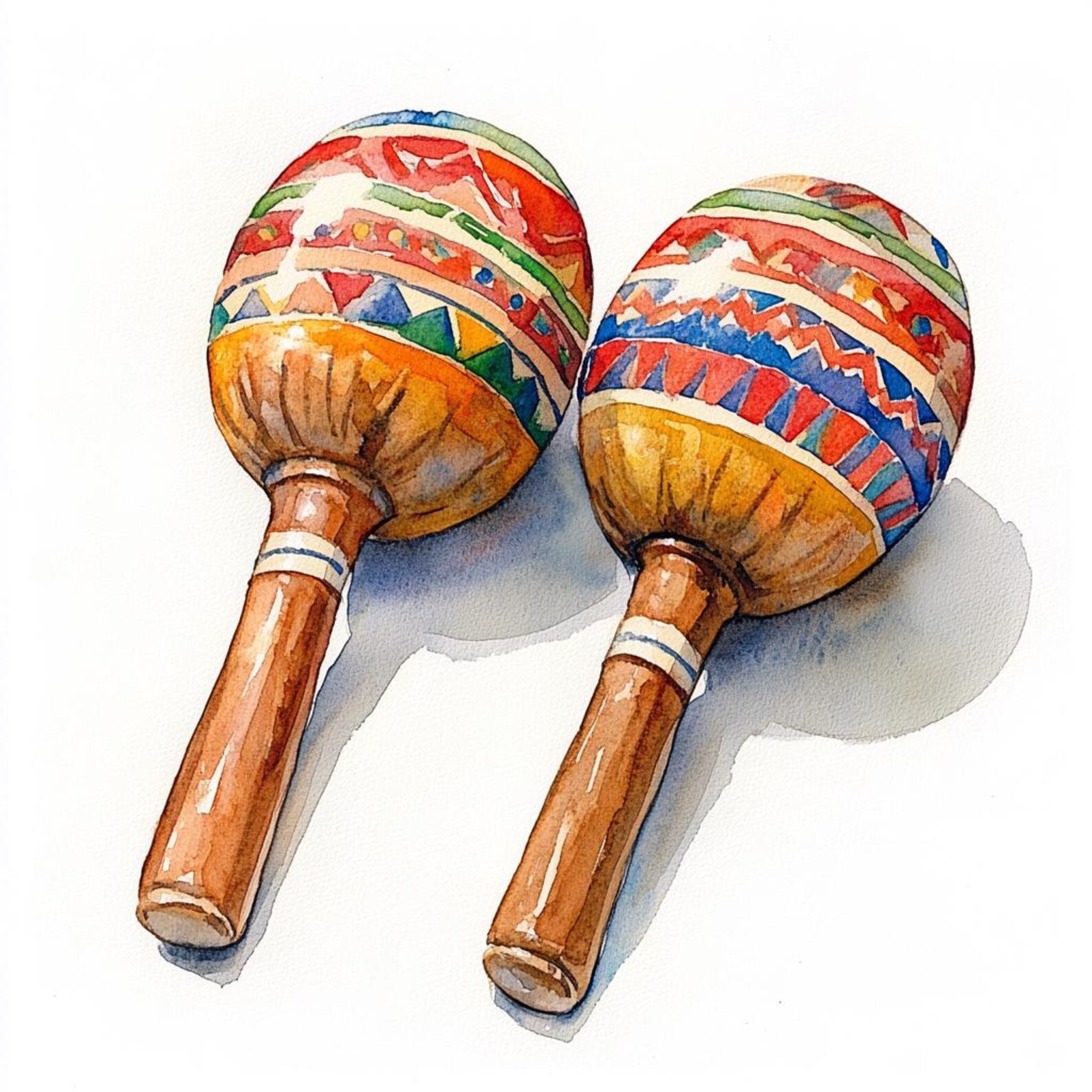 Traditional Maracas, Printable Watercolor Clipart, 10 High Quality ...