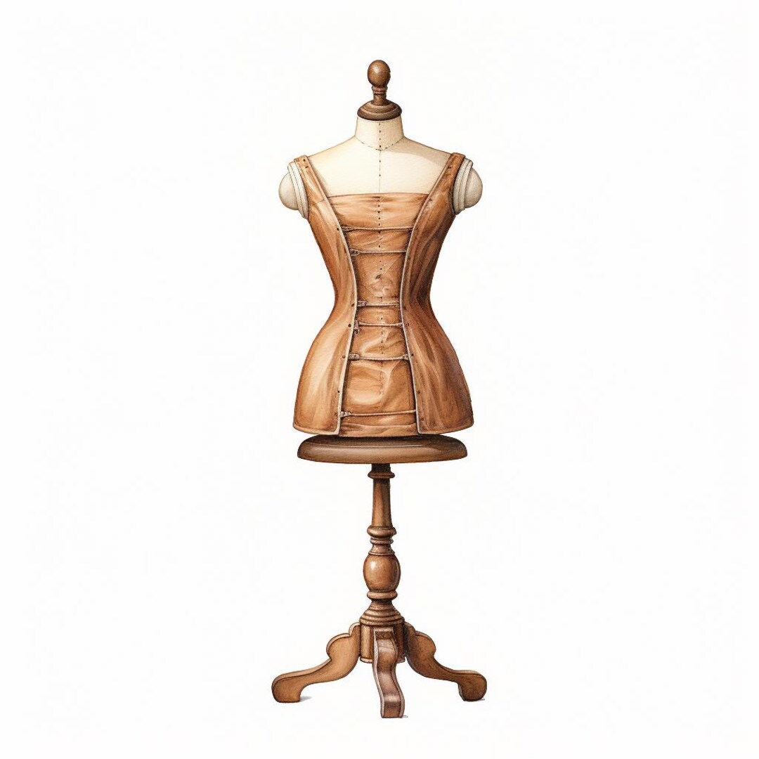 Vintage Dress Form Mannequin, Printable Watercolor Clipart Bundle, 10 ...