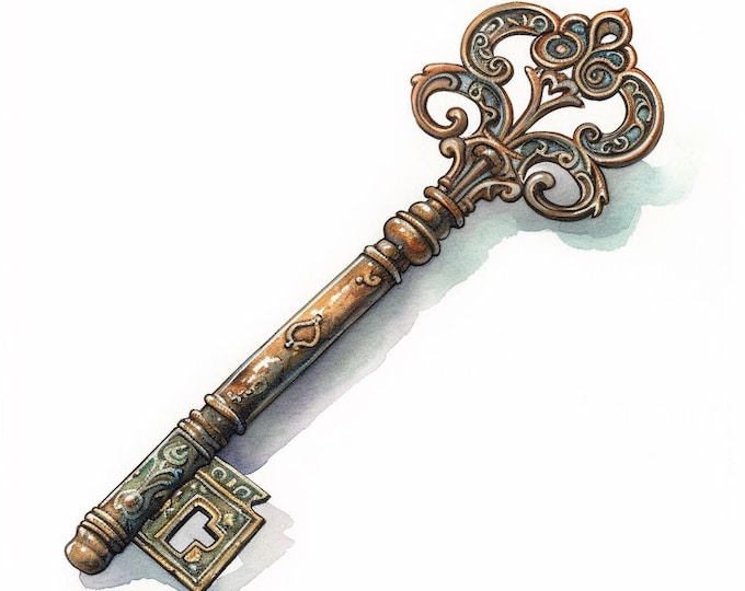 12x Vintage Gold Key Clipart, Watercolor Decorative Keys, High Quality ...