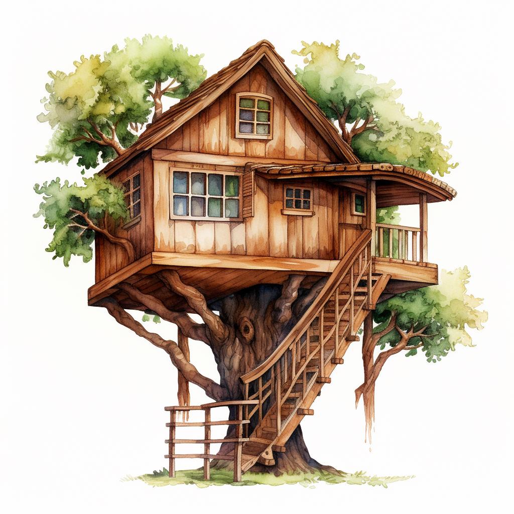 Cozy Wooden Treehouse, Charming Tree House, Printable Watercolor ...