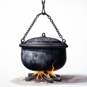 Cauldron Over Fire, Printable Watercolor Clipart, 10 High Quality ...