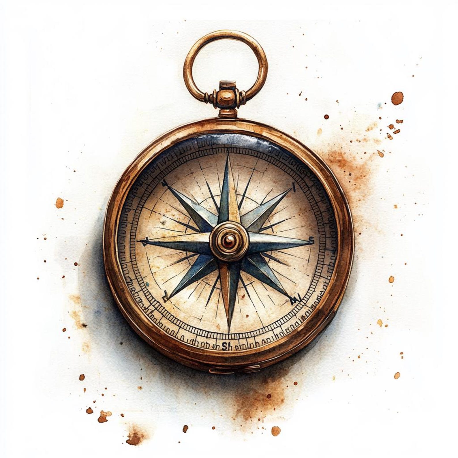 Vintage Compass, Printable Watercolor Clipart, 10 High Quality ...