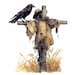 Crow on Scarecrow Watercolor Clipart Bundle, 10 Watercolor JPG, Instant ...