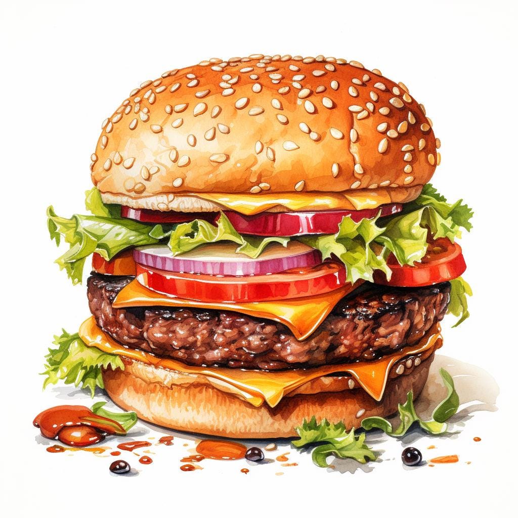 Burger, Printable Watercolor Clipart Bundle, 10 High Quality Watercolor ...