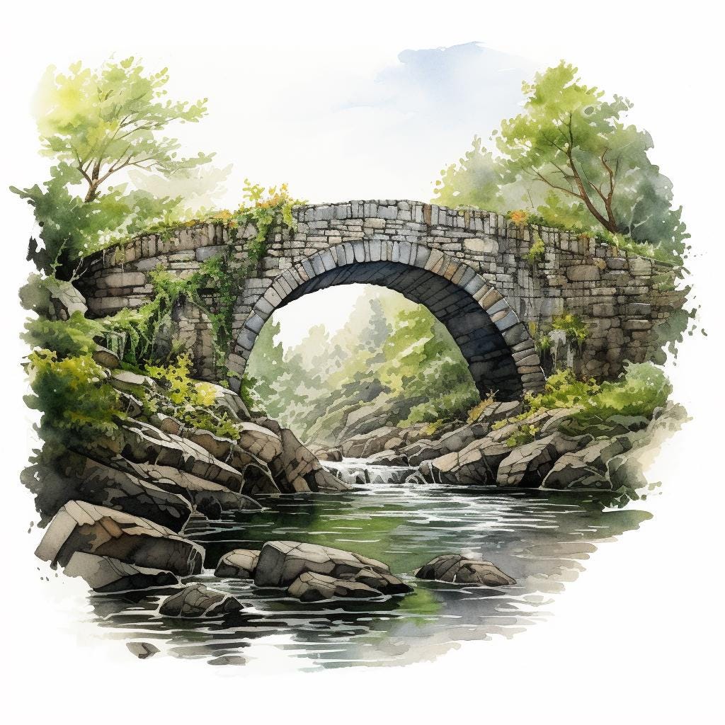 Old Stone Bridge, Printable Watercolor Clipart, 10 High Quality ...