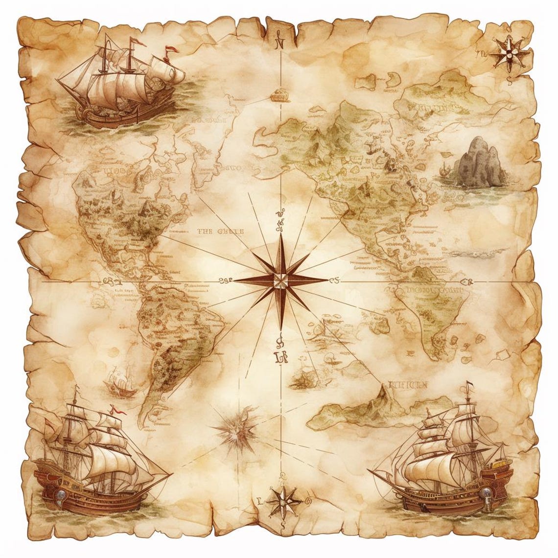 Shabby Treasure Map Illustration, Vintage Pirate Map, Printable ...