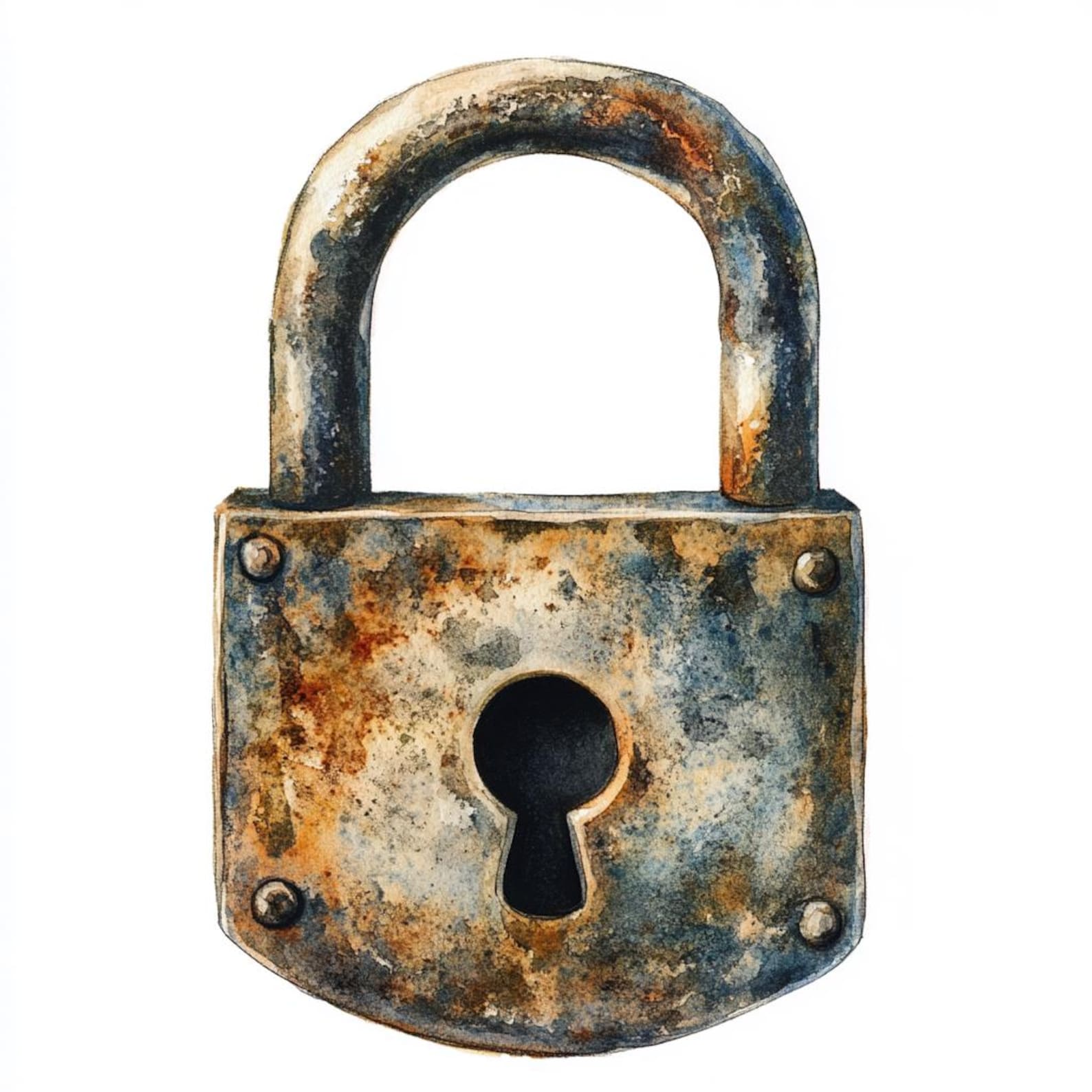 Vintage Padlock, Printable Watercolor Clipart, 10 High Quality ...