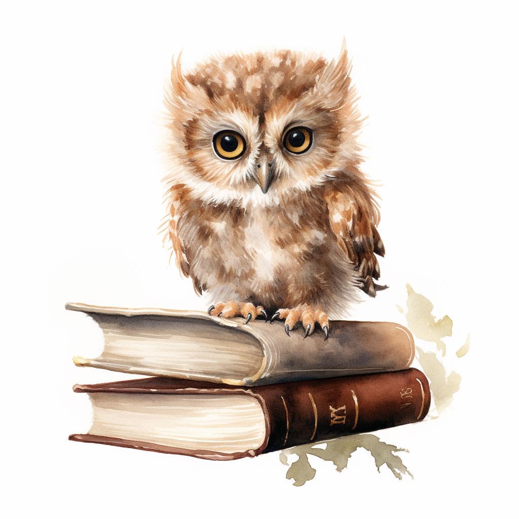 Cute Owl Sitting on a Book, Printable Watercolor Clipart, 10 High ...