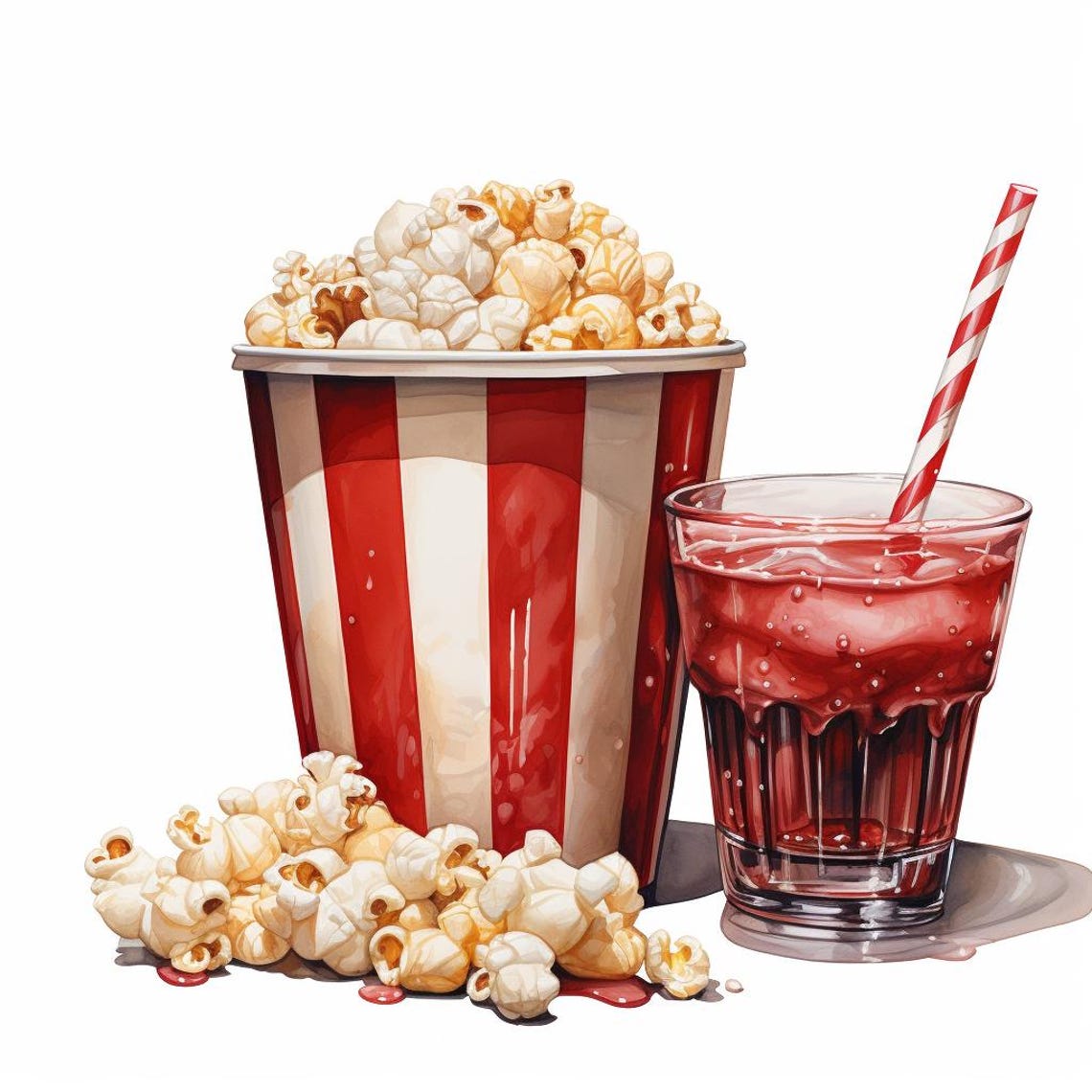 Popcorn and Cola Watercolor Clipart Bundle, 10 Watercolor JPG, Instant ...