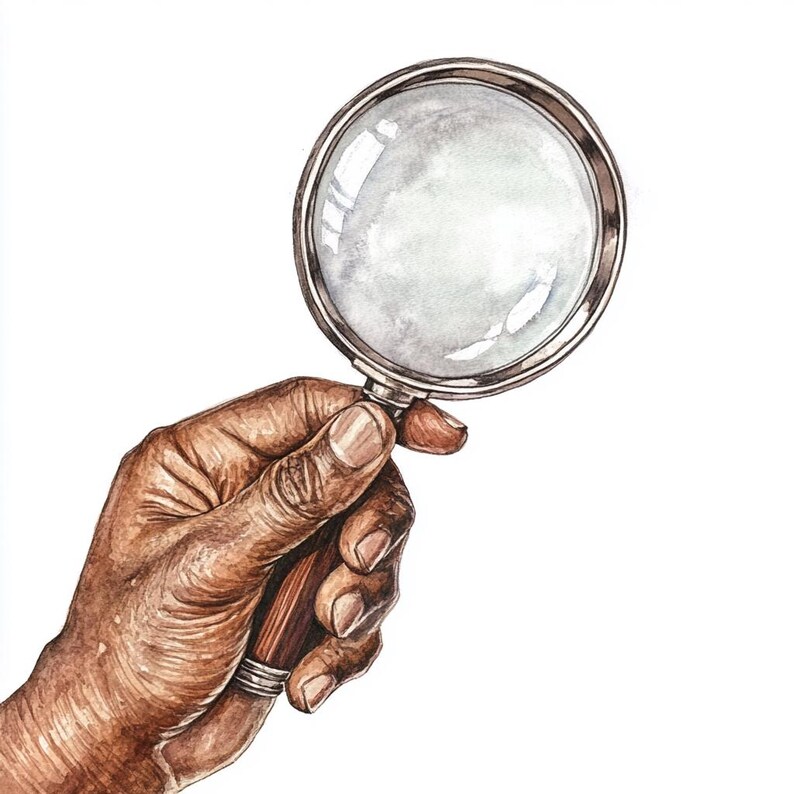Hand Holding Magnifying Glass, Printable Watercolor Clipart Bundle, 10 ...