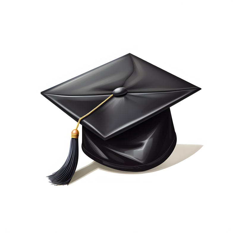 Black Graduation Cap, Student Mortarboard, Printable Watercolor Clipart ...