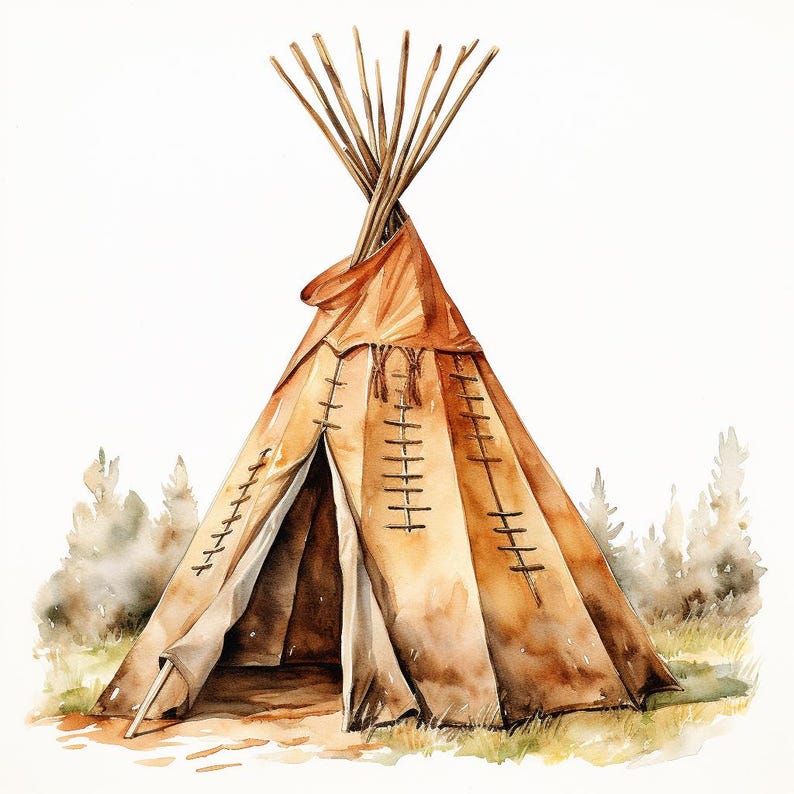 Indian Teepee Tent, Printable Watercolor Clipart, 10 High Quality ...