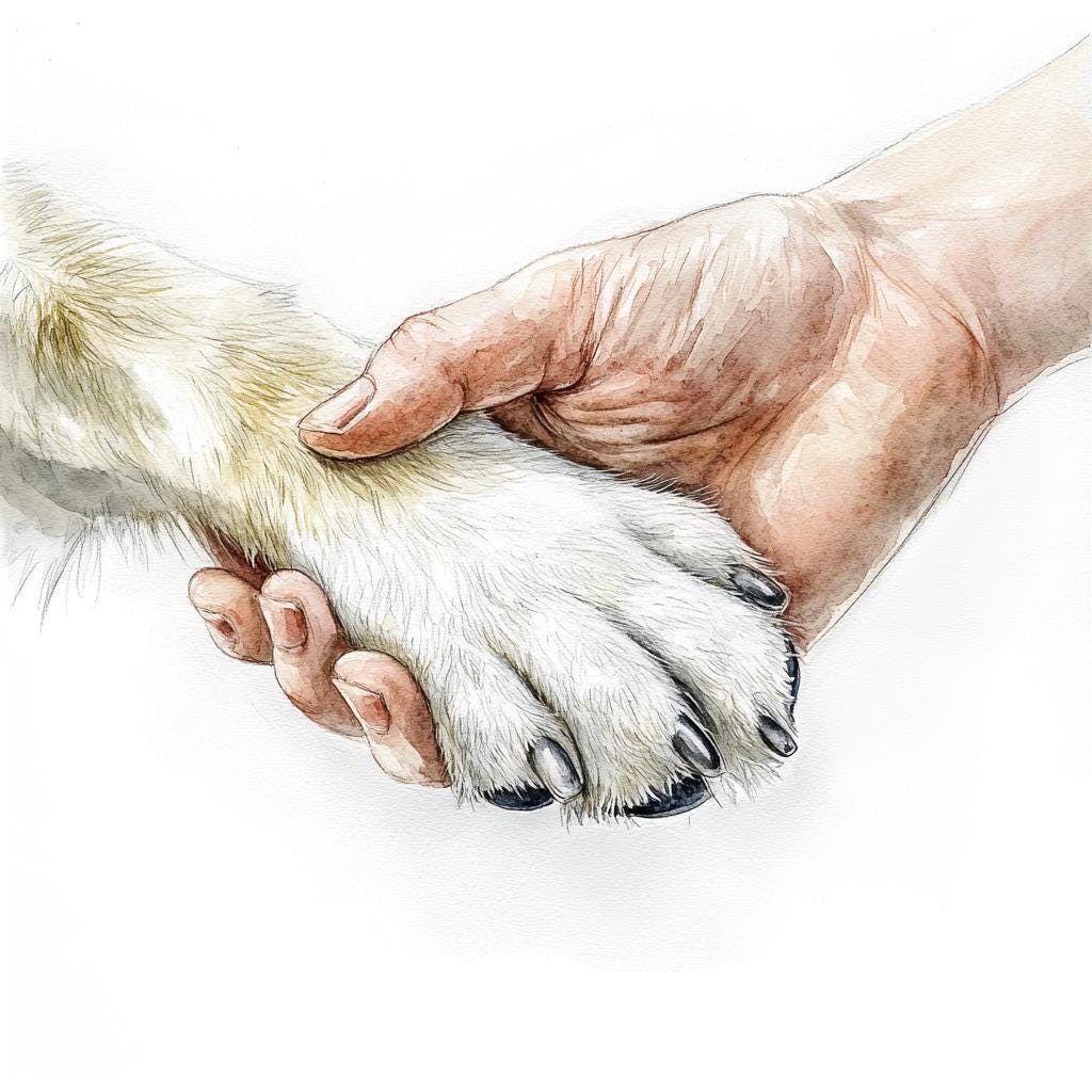 Hand Holding a Dog's Paw, Printable Watercolor Clipart, 10 High Quality ...