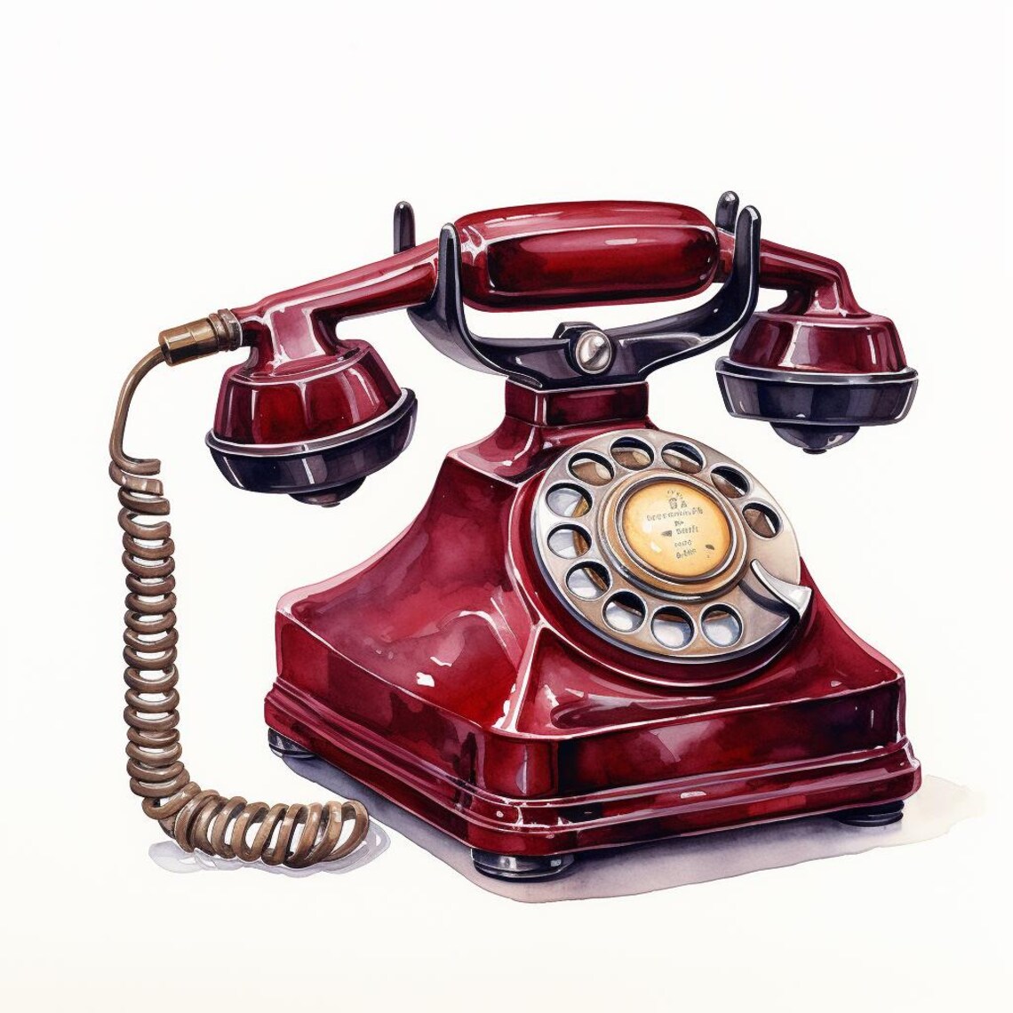 Vintage Telephone, Printable Watercolor Clipart Bundle, 10 High Quality ...