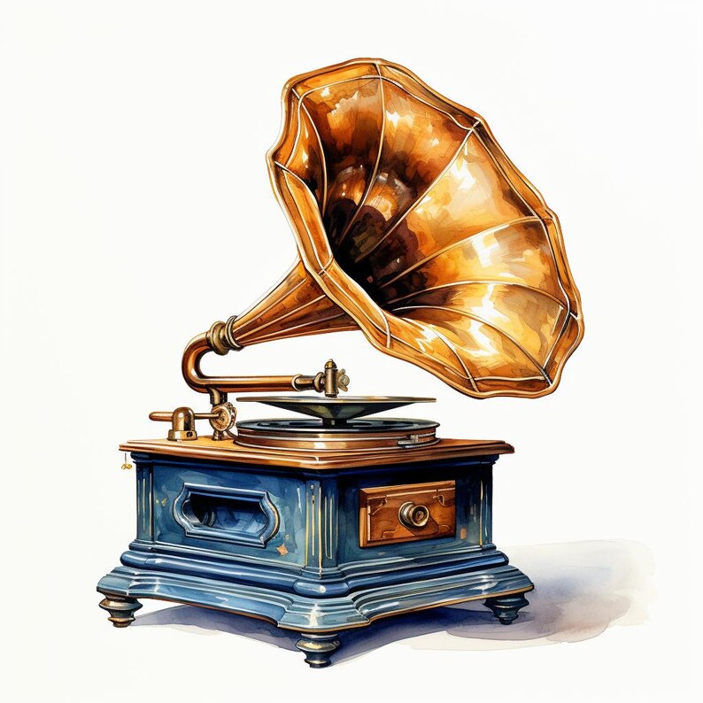 Vintage Gramophone Watercolor Clipart Bundle, 10 Watercolor JPG ...