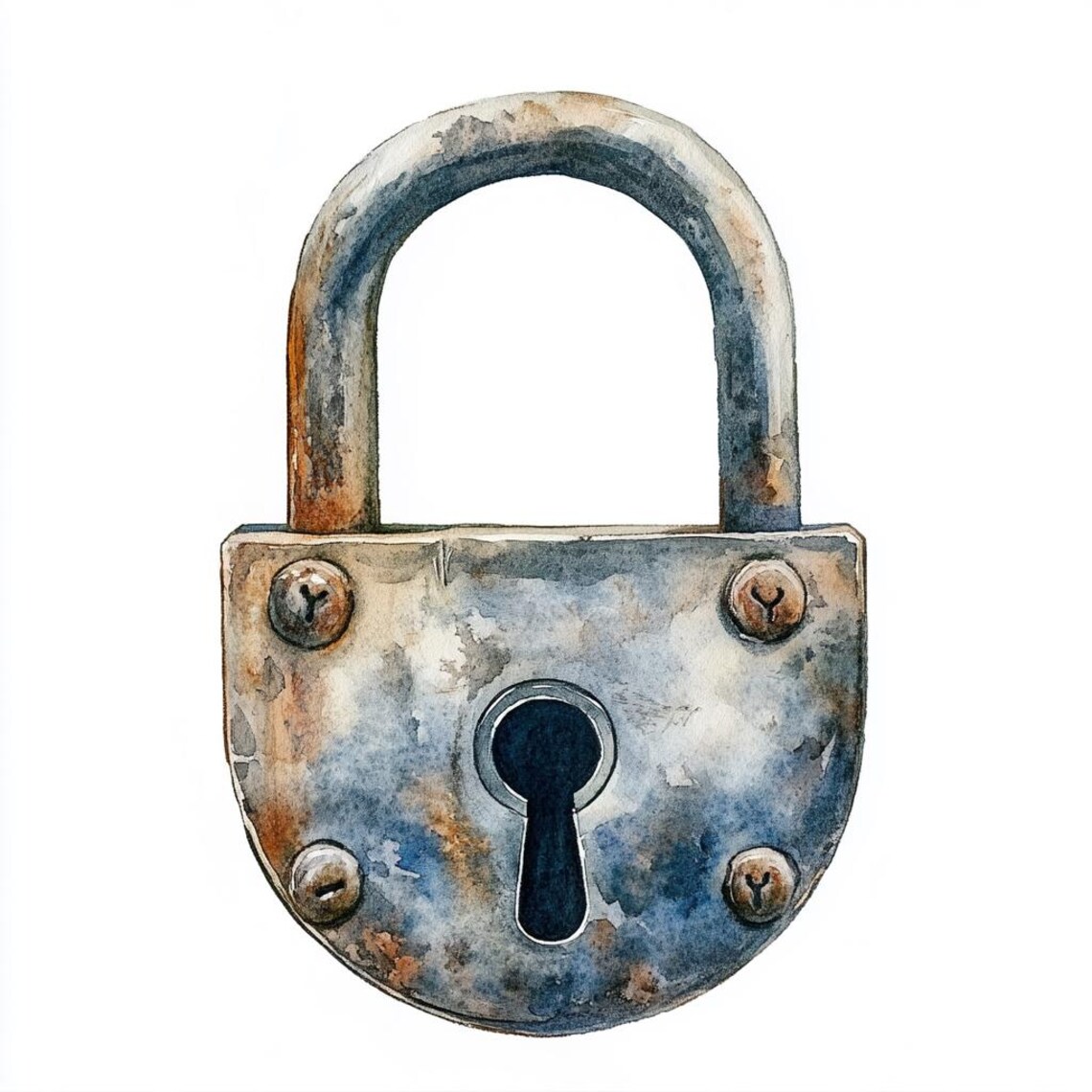 Vintage Padlock, Printable Watercolor Clipart, 10 High Quality ...