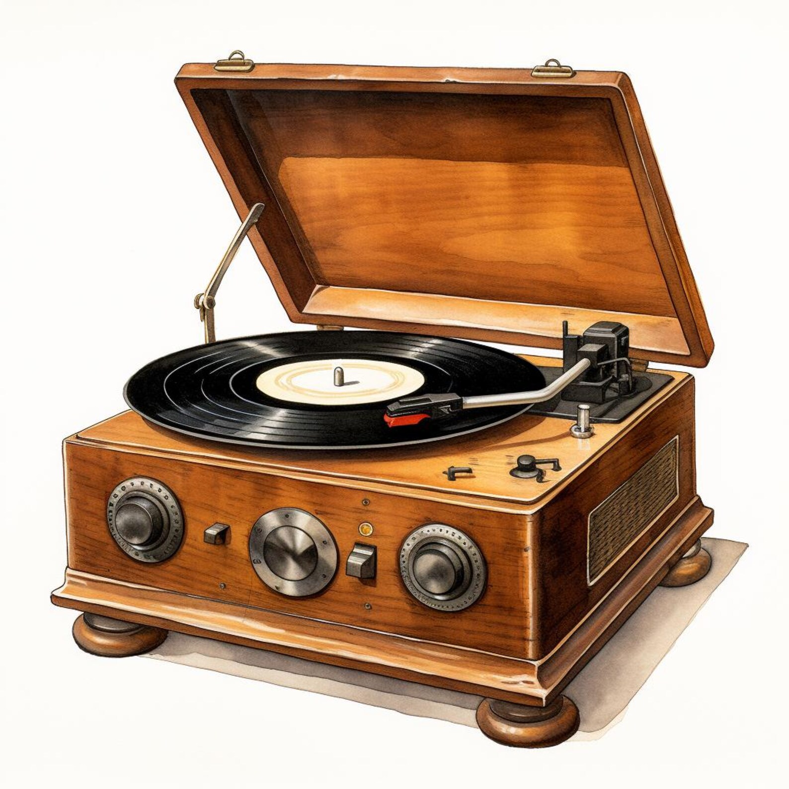 Vintage Vinyl Record Player, Printable Watercolor Clipart, 10 High ...