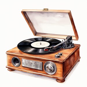 Vintage Vinyl Record Player, Printable Watercolor Clipart, 10 High ...