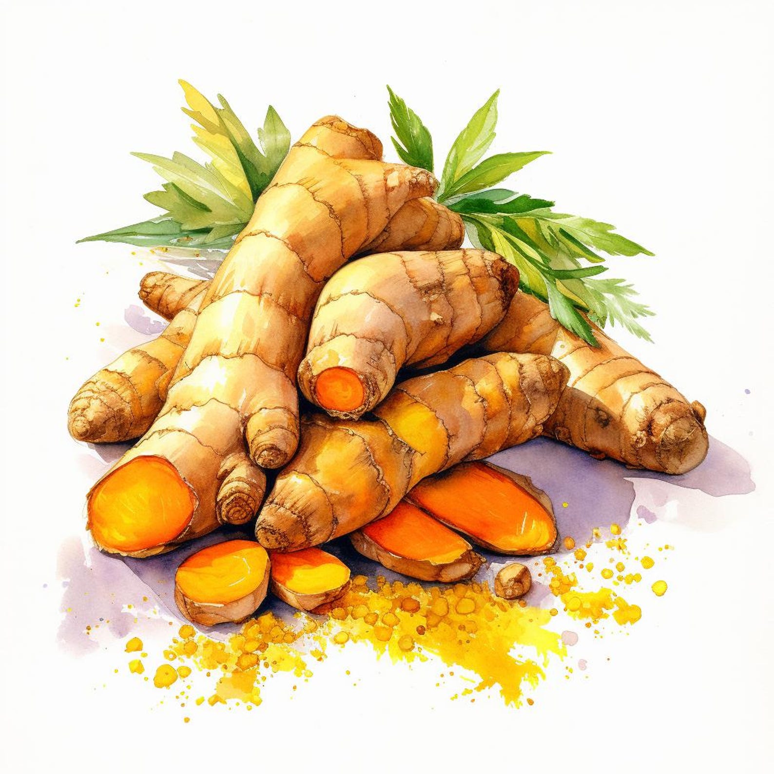 Turmeric Root, Printable Watercolor Clipart, 10 High Quality Watercolor ...