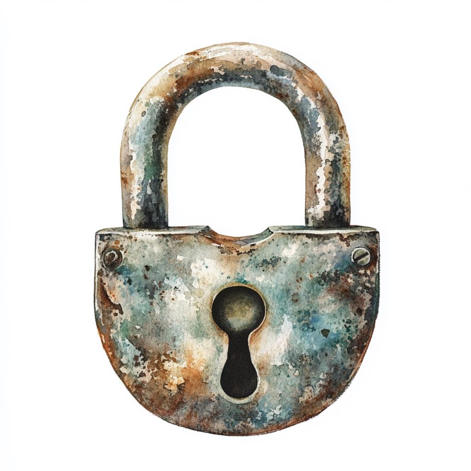 Vintage Padlock, Printable Watercolor Clipart, 10 High Quality ...