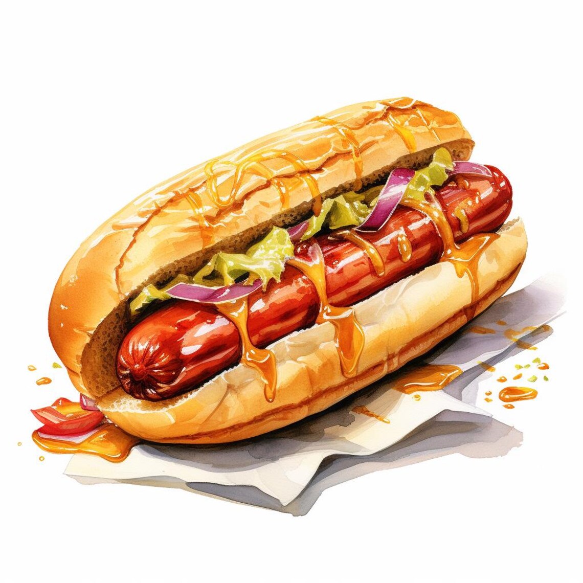 Watercolor Hot Dog Clipart Bundle: Fast Food Art, 10 Watercolor JPG ...