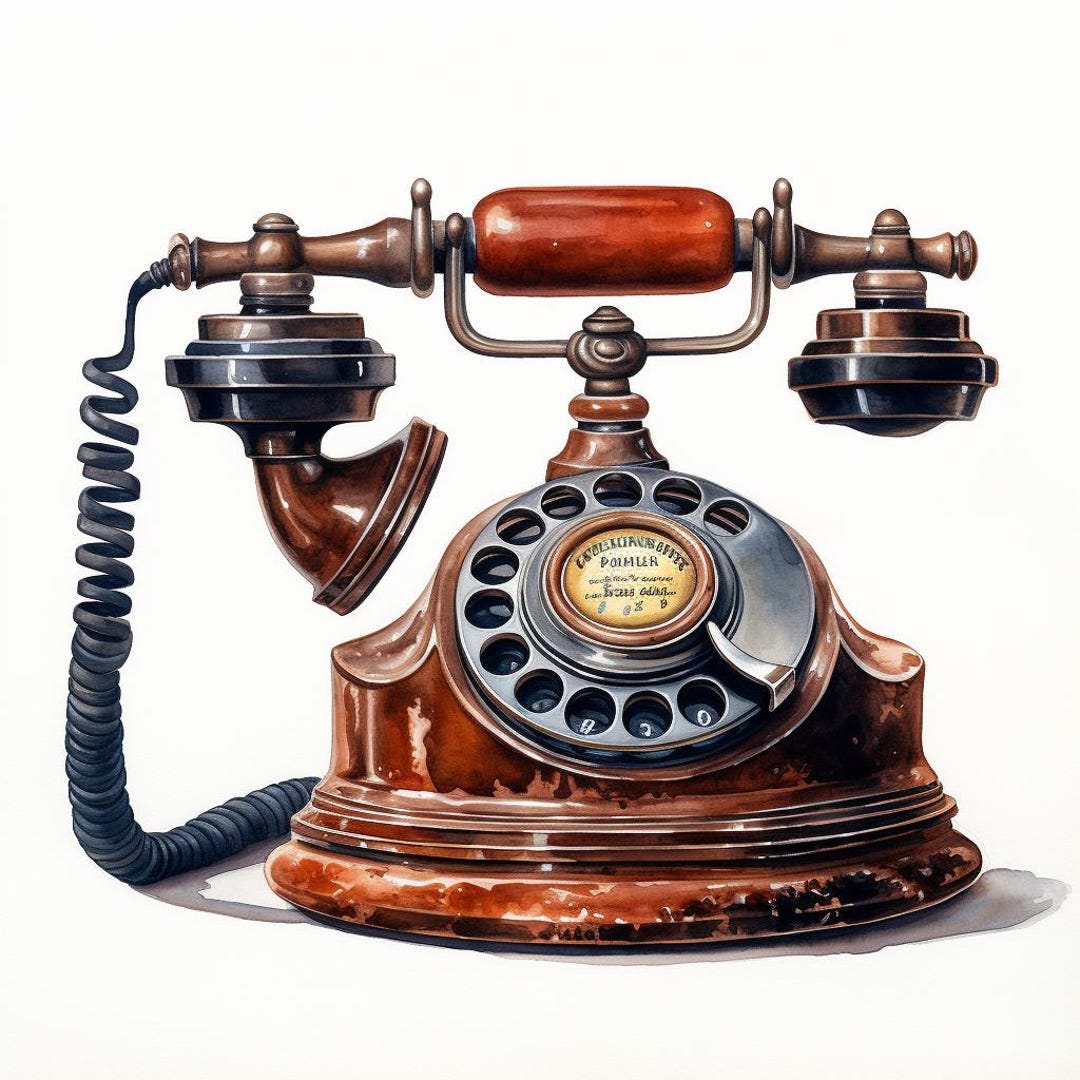 Vintage Telephone, Printable Watercolor Clipart Bundle, 10 High Quality ...