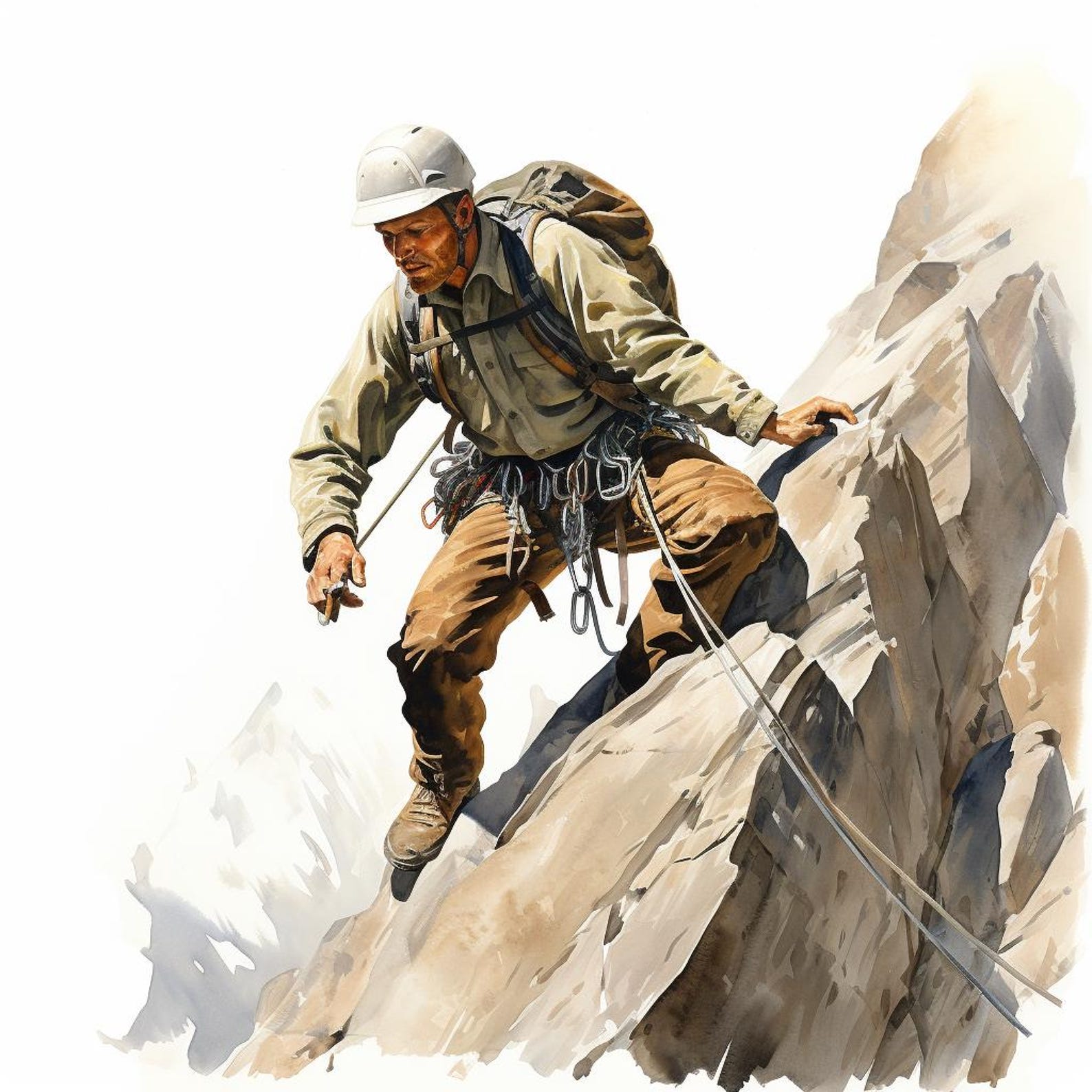 A Climber Climbs a Mountain, Printable Watercolor Clipart, 10 High ...