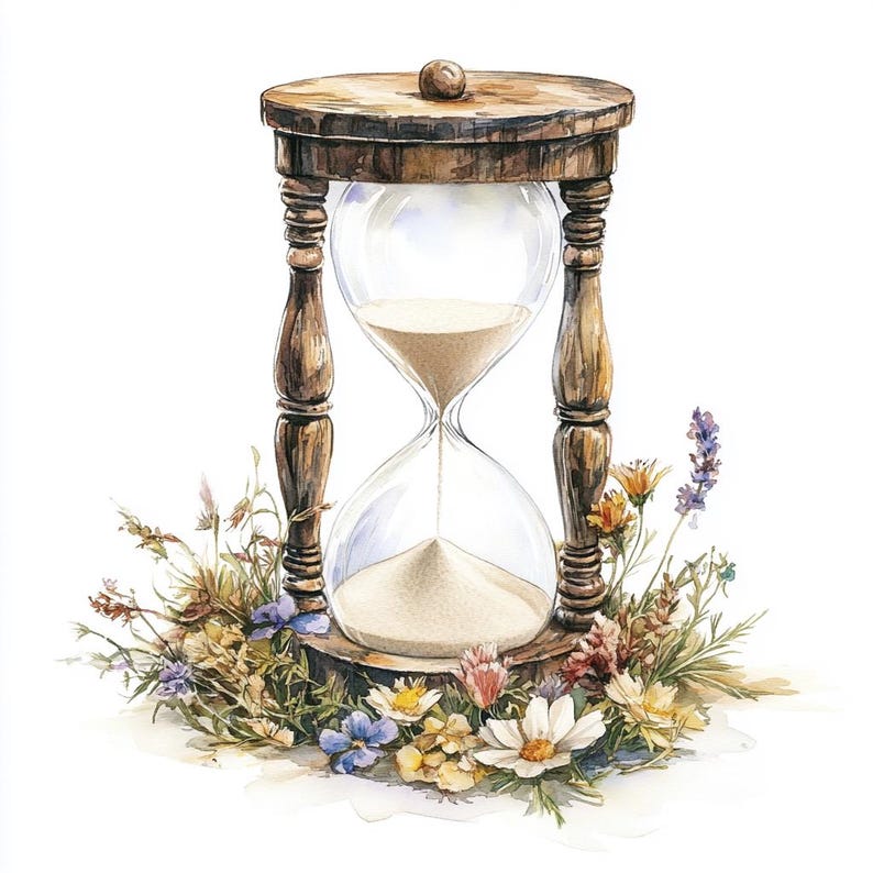Hourglass With Wilted Flowers, Printable Watercolor Clipart, 10 High ...
