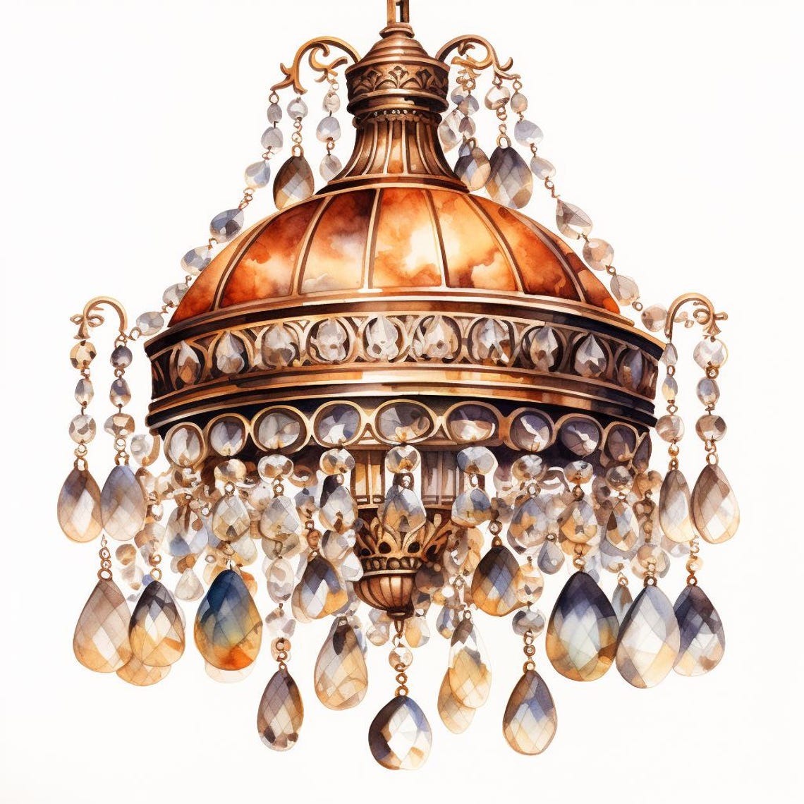 Elegant Chandelier, Printable Watercolor Clipart Bundle, 10 High ...