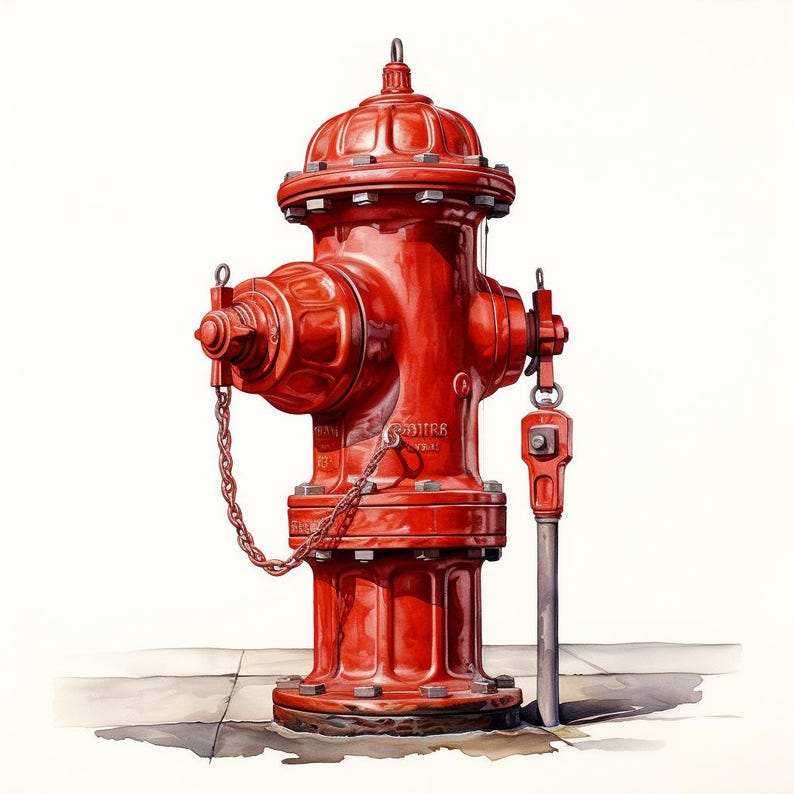 Red Fire Hydrant, Printable Watercolor Clipart Bundle, 10 High Quality ...