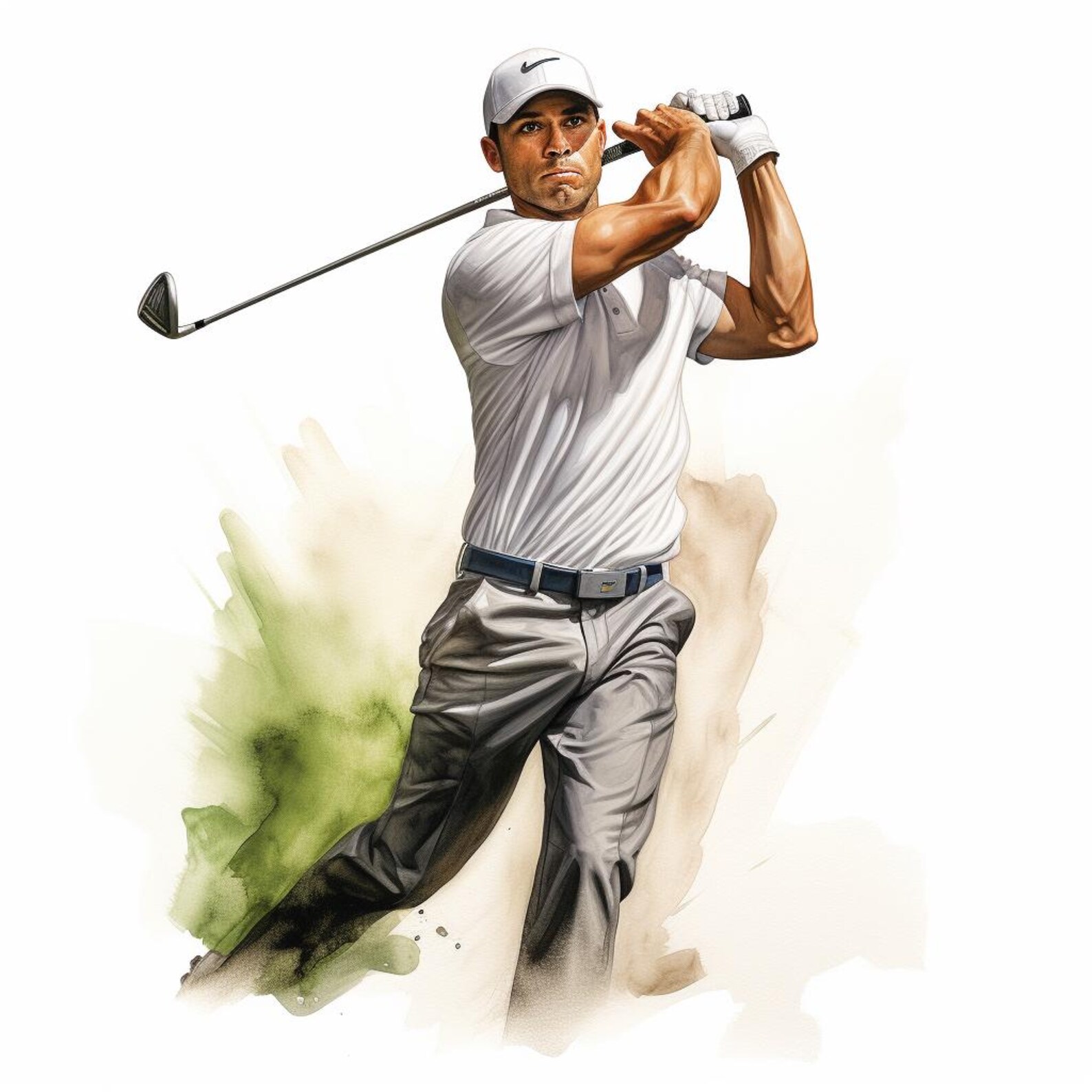 Golfer in Mid-swing, Printable Watercolor Clipart, 10 High Quality ...