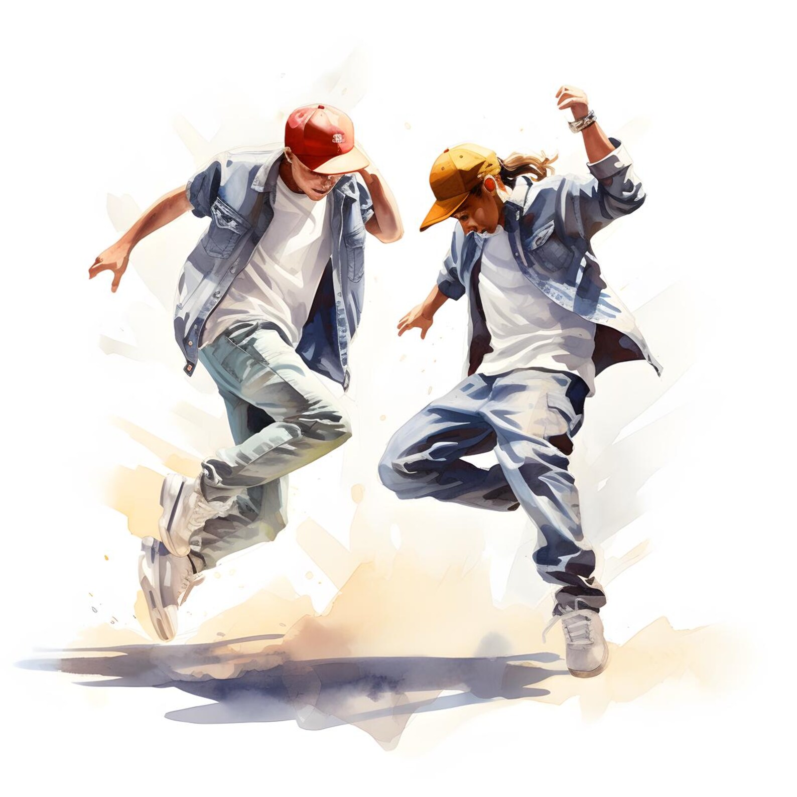 Dynamic Breakdancers, Street Dance, Printable Watercolor Clipart Bundle ...