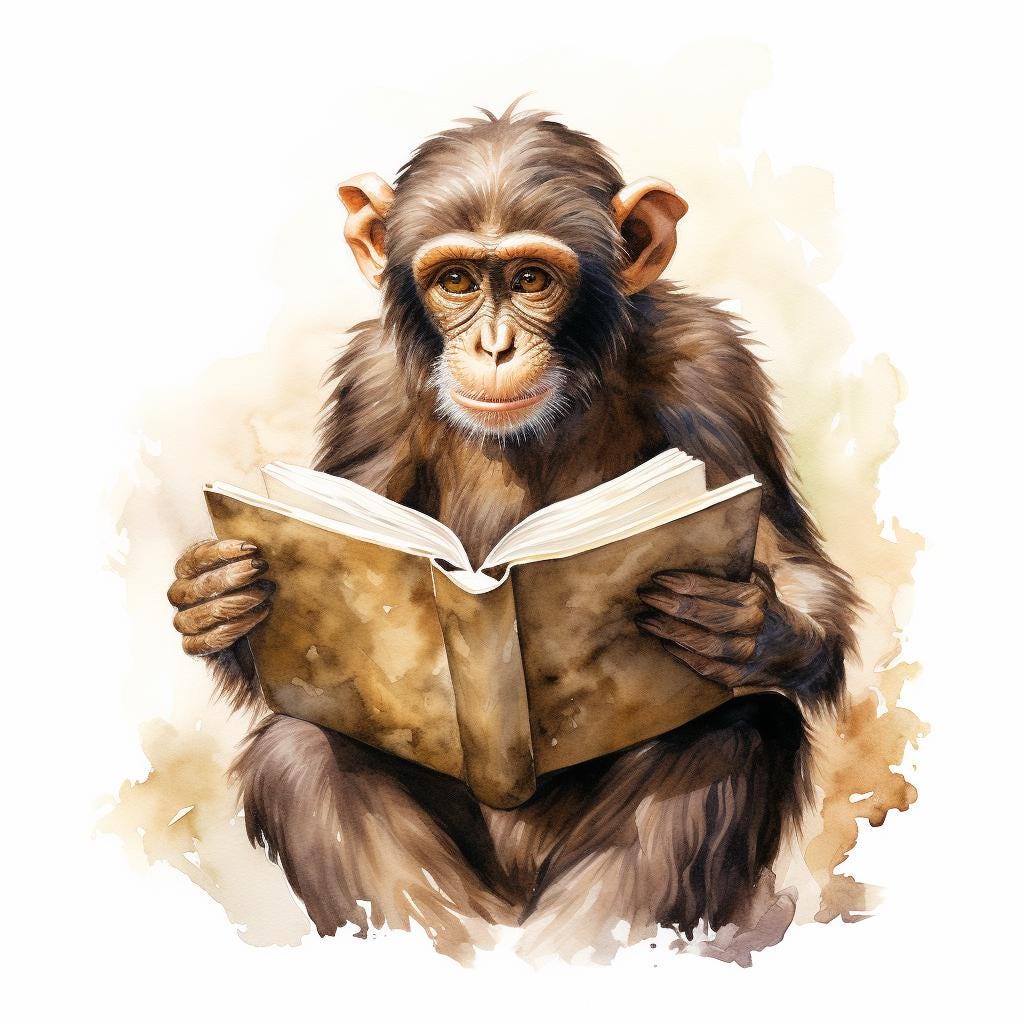 Monkey Reading, Printable Watercolor Clipart, 10 High Quality ...