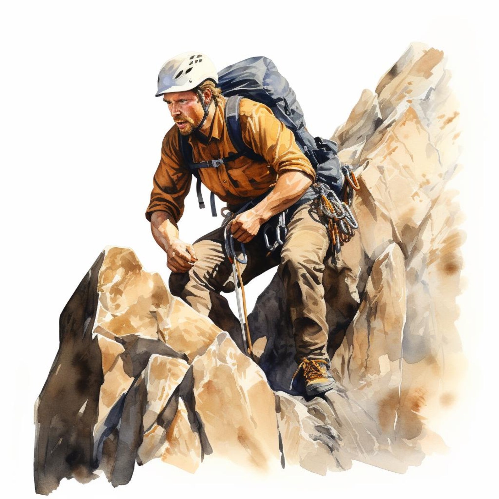 A Climber Climbs a Mountain, Printable Watercolor Clipart, 10 High ...