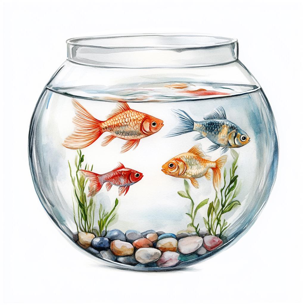 Round Fishbowl Aquarium, Home Fish Tank, Printable Watercolor Clipart ...