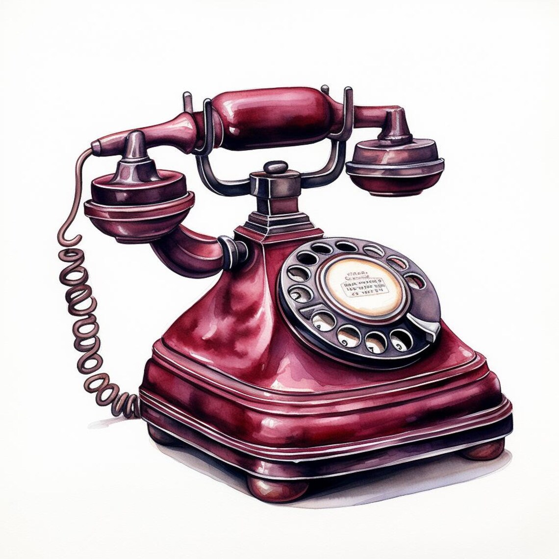 Vintage Telephone, Printable Watercolor Clipart Bundle, 10 High Quality ...