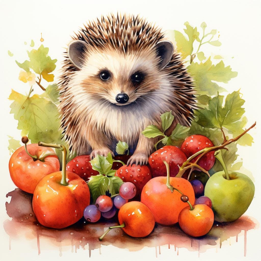 Hedgehog With Vegetables, Printable Watercolor Clipart, 10 High Quality ...