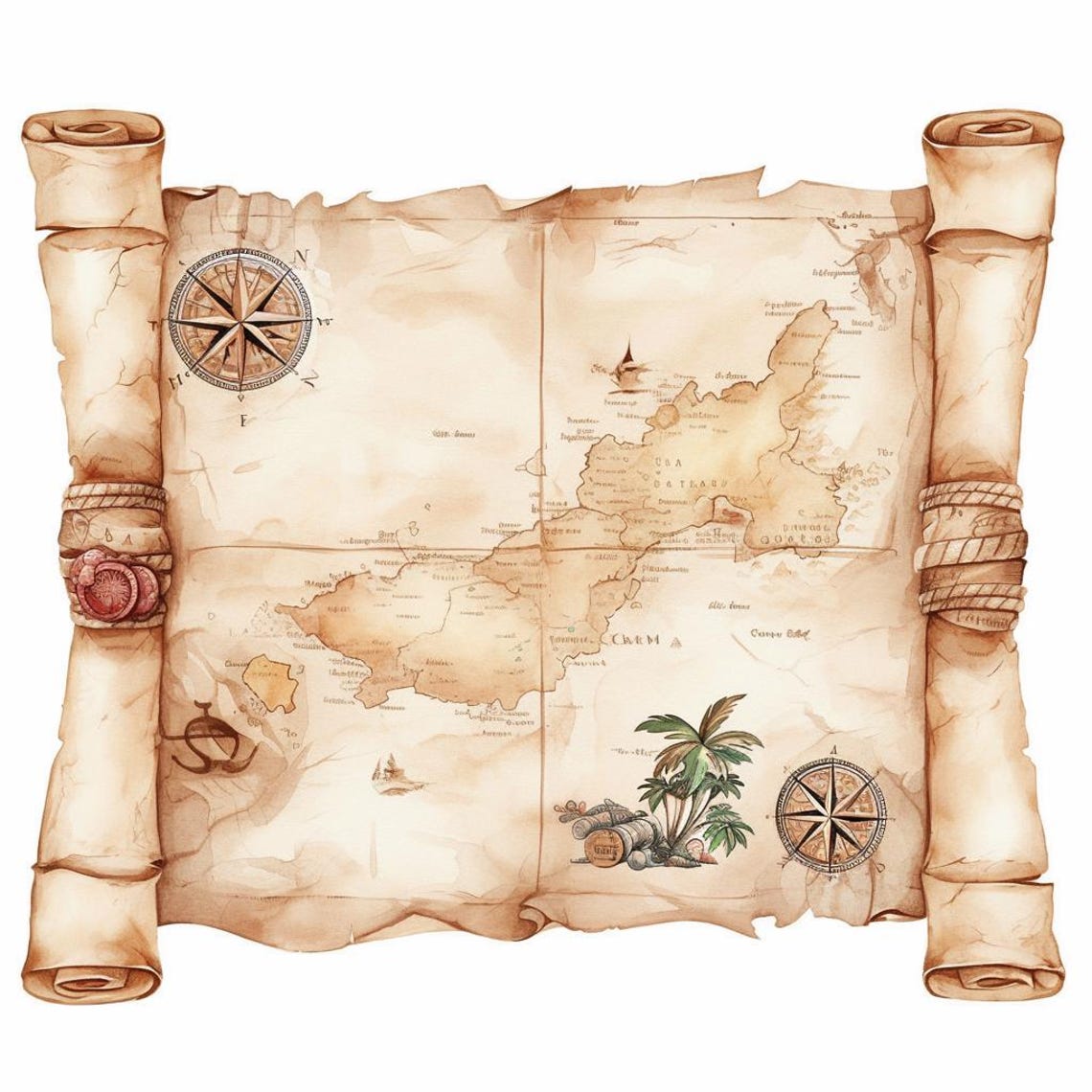 Shabby Treasure Map Illustration, Vintage Pirate Map, Printable ...