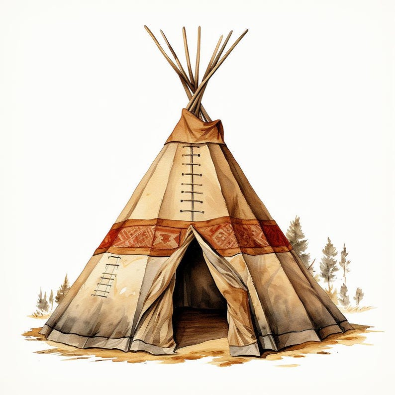 Indian Teepee Tent, Printable Watercolor Clipart, 10 High Quality ...