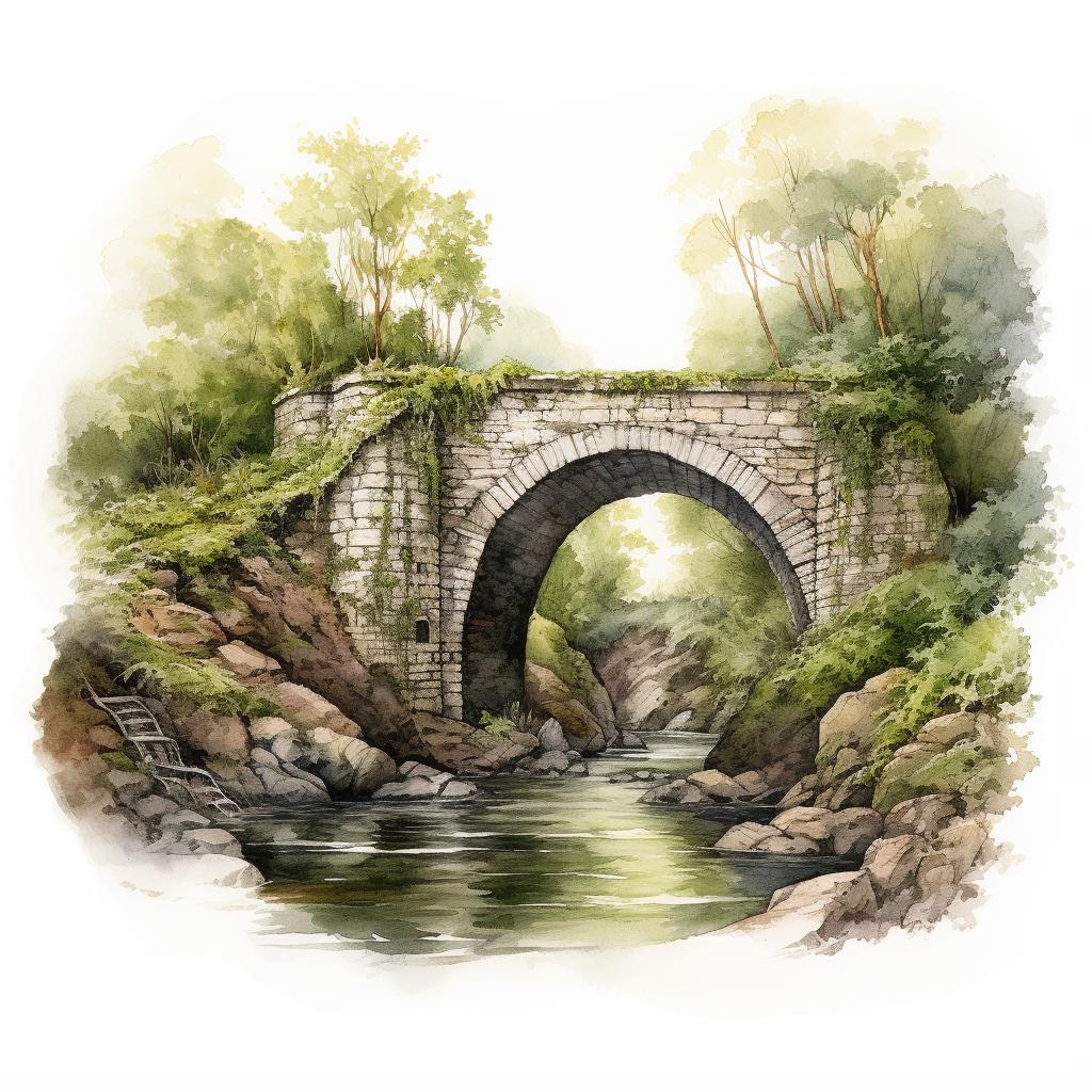 Old Stone Bridge, Printable Watercolor Clipart, 10 High Quality ...