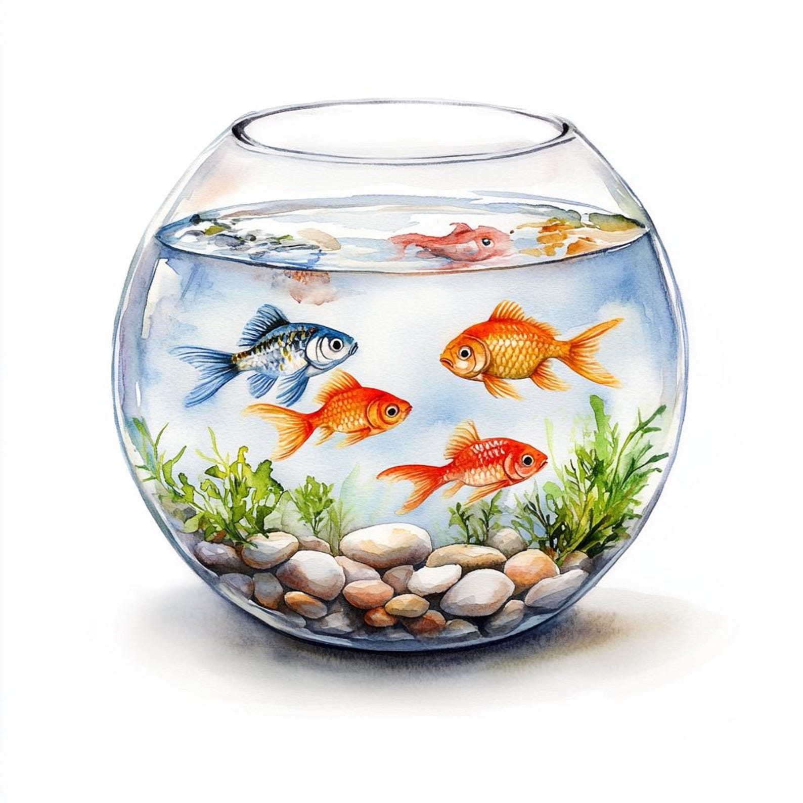 Round Fishbowl Aquarium, Home Fish Tank, Printable Watercolor Clipart ...