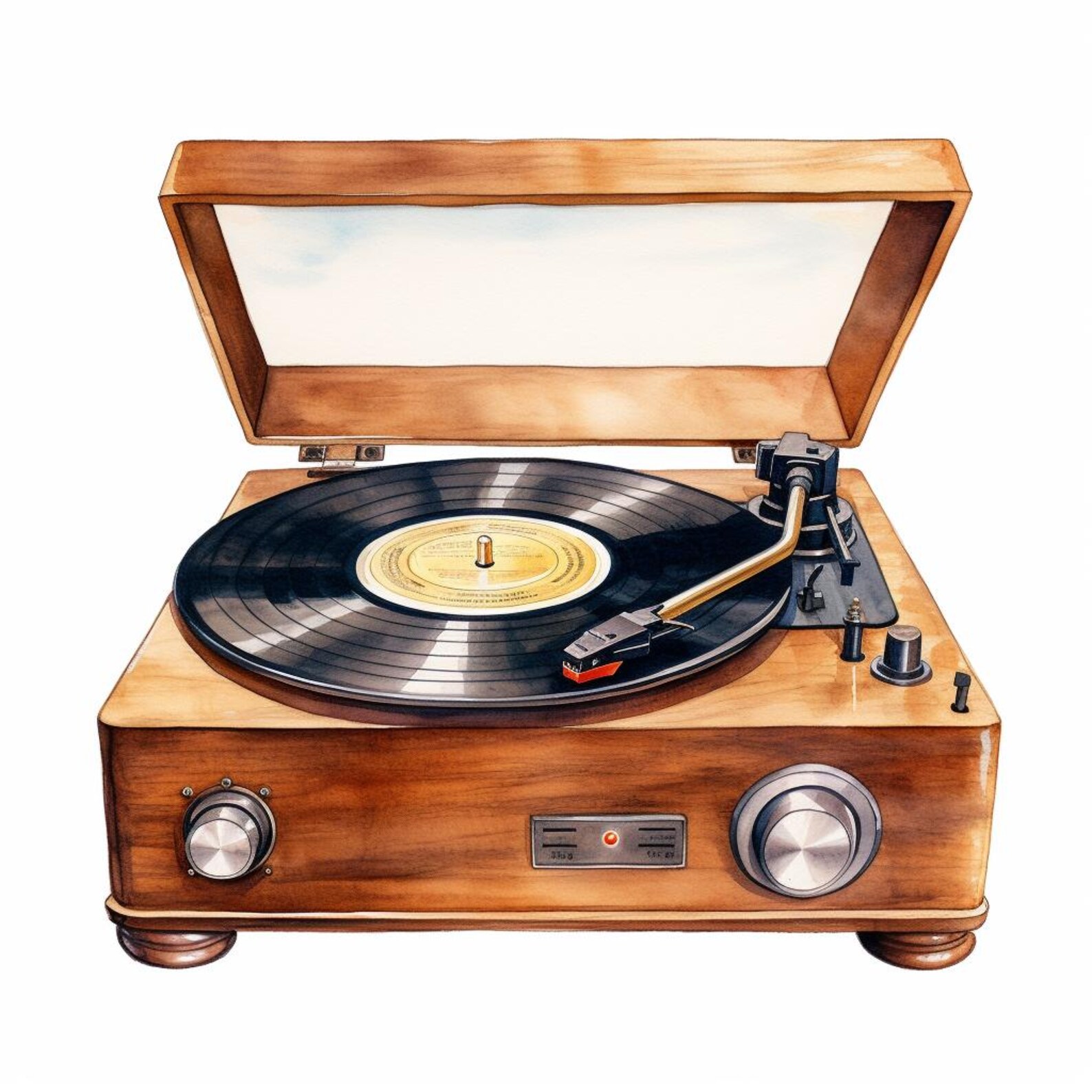Vintage Vinyl Record Player, Printable Watercolor Clipart, 10 High ...